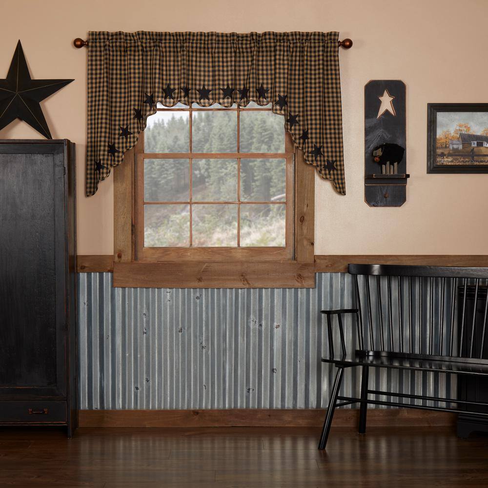 VHC BRANDS Primitive Star 36 in. L Cotton Swag Valance in Raven Khaki ...