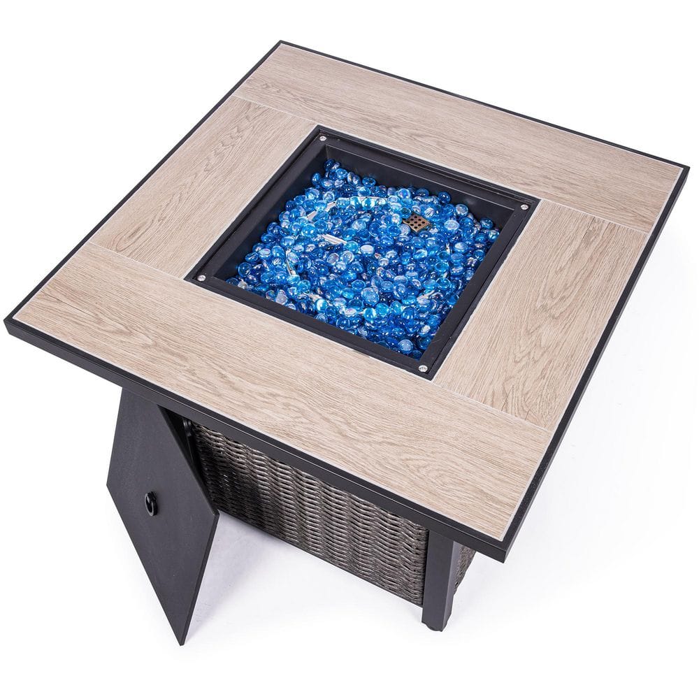 outermust 30 in. Propane Outdoor Fire Pit Table with Glass Bead & Lid ...
