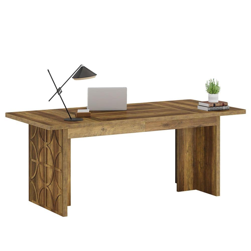 BYBLIGHT Moronia 70.87 in. Rustic Brown Computer Desk, Rectangle ...