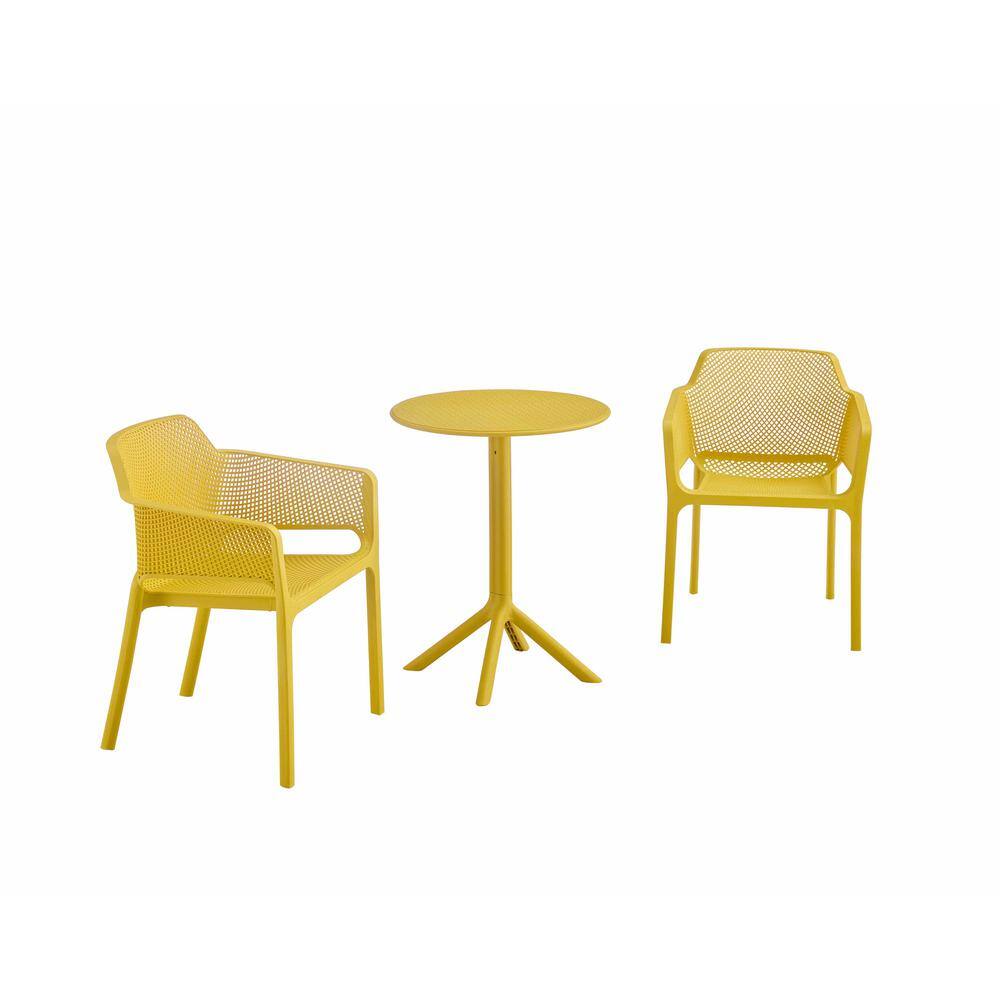 Mustard yellow 3-Piece Plastic Outdoor Bistro Set with Arm Chair and ...