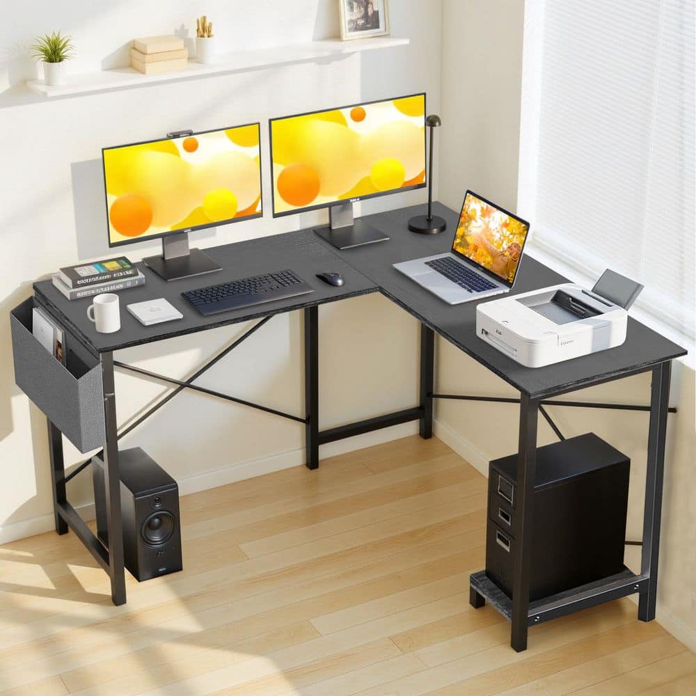 WONDER COMFORT Modern 50 in. L Shaped Black Wood Reversible Computer ...