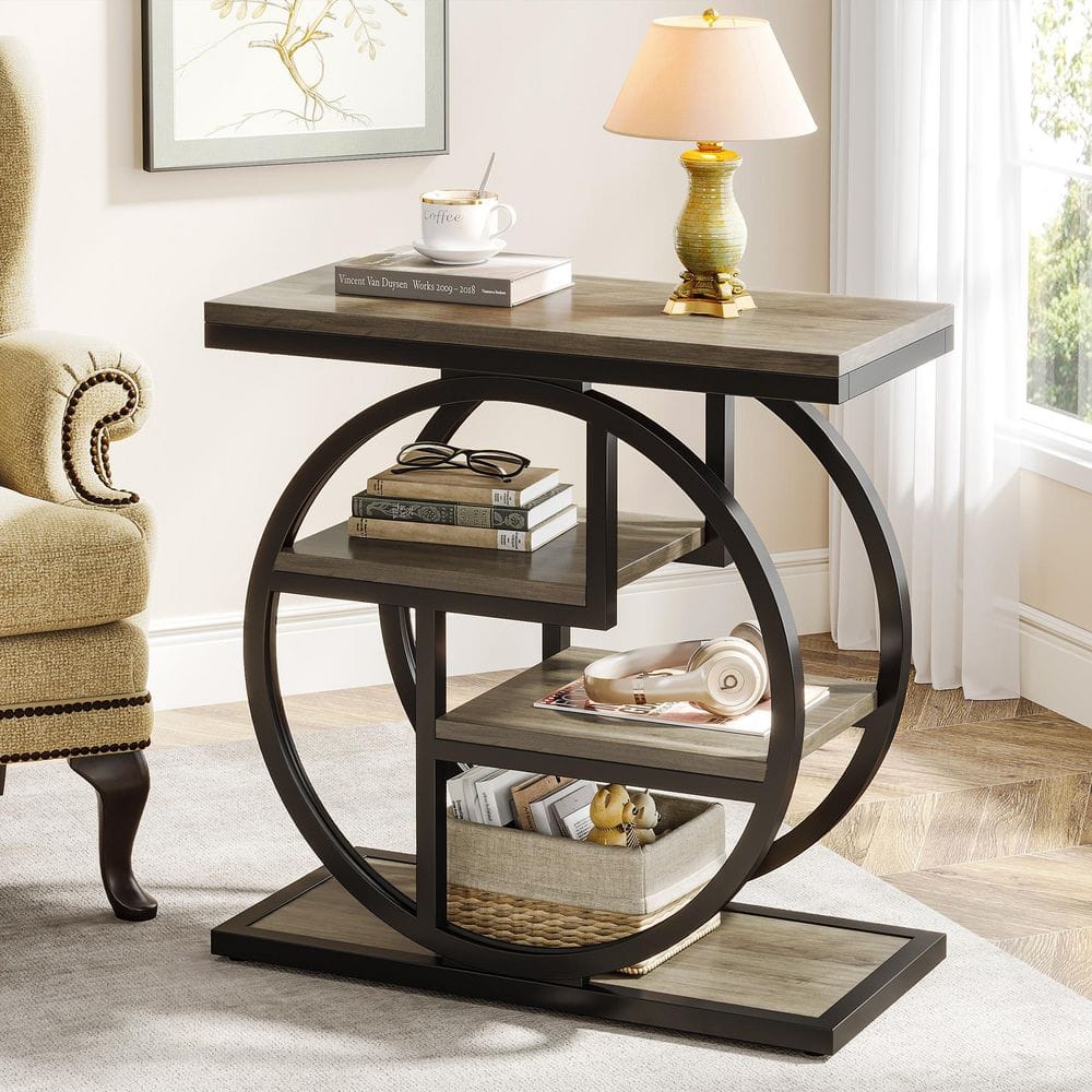 BYBLIGHT 25.59 in. Gray Rectangle Engineered Wood End Table for Living ...