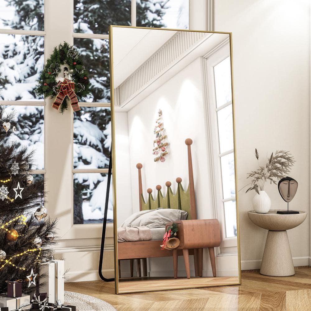 XRAMFY 30 in. W x 70.8 in. H Rectangular Gold Aluminum Alloy Framed ...