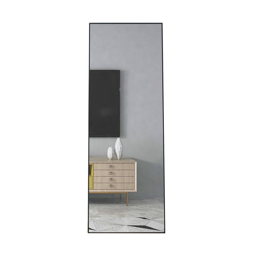 Afoxsos 23 in. W x 65 in. H Black Solid Wood Frame Full-Length Mirror ...