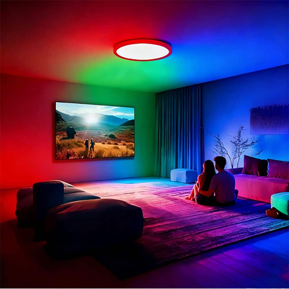 Honbei 2-Pack 12 in. 28-Watt RGB Selectable LED Color Changing Flush ...