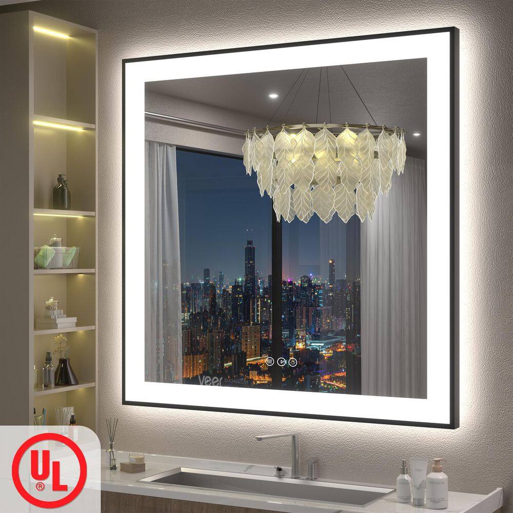 Apmir 38 in. W x 38 in. H Square Framed UL Certified Front and Back LED ...