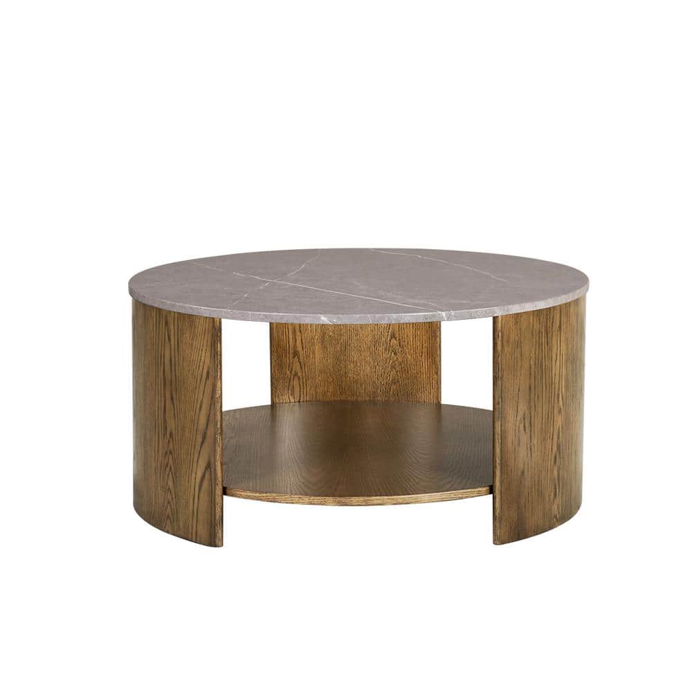 INK+IVY Keegan 36 in. Oak/Marble Round MDF Coffee Table II120-0568 ...