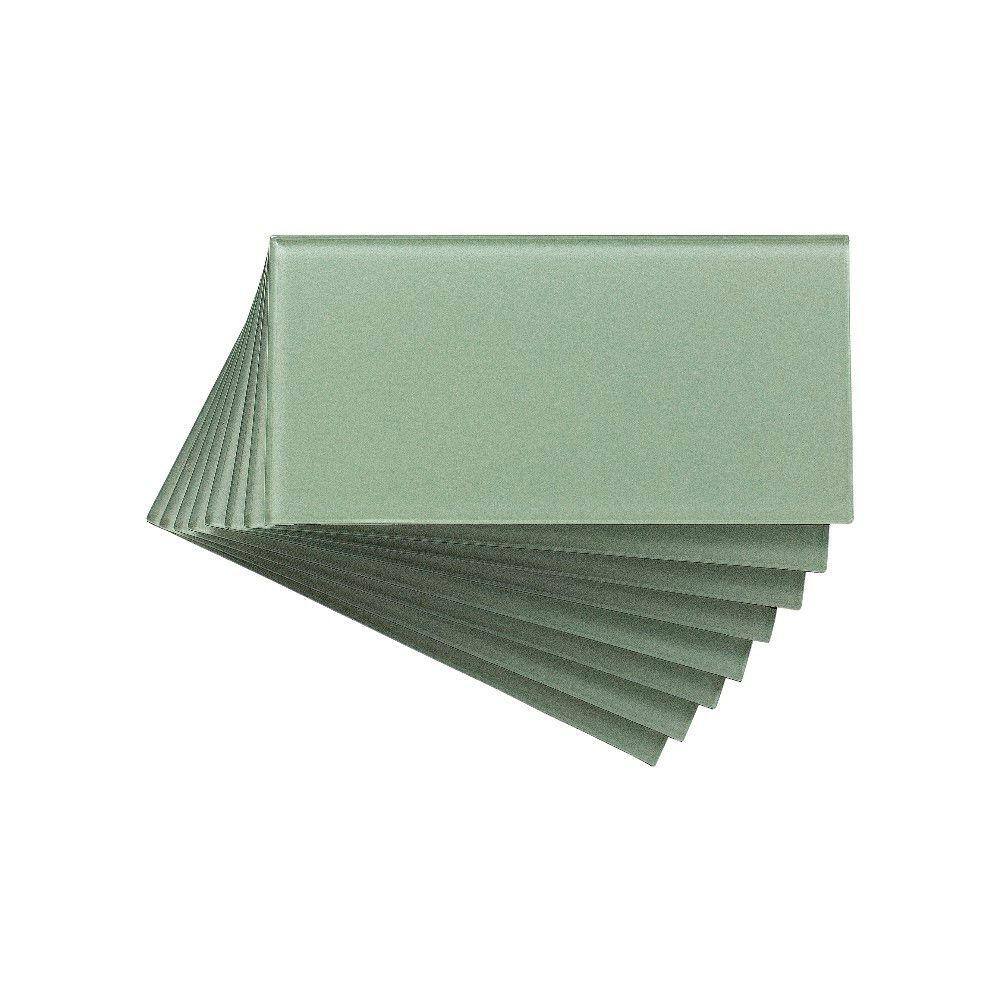 Aspect 6 in. x 3 in. Fresh Sage Glass Decorative Wall Tile (8-Pack) A50 ...