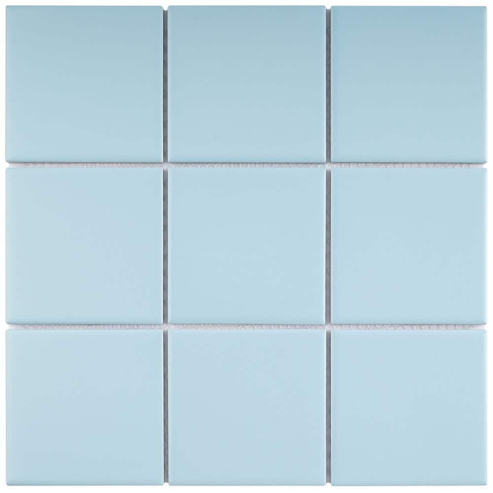 MOLOVO Porcetile Soft Blue 11.82 in. x 11.82 in. Matte Porcelain Mosaic ...