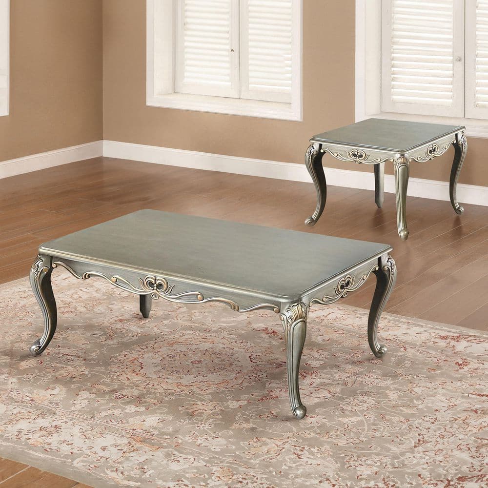 Furniture of America Hencet 2-Piece 48 in. Champagne Rectangle Wood ...