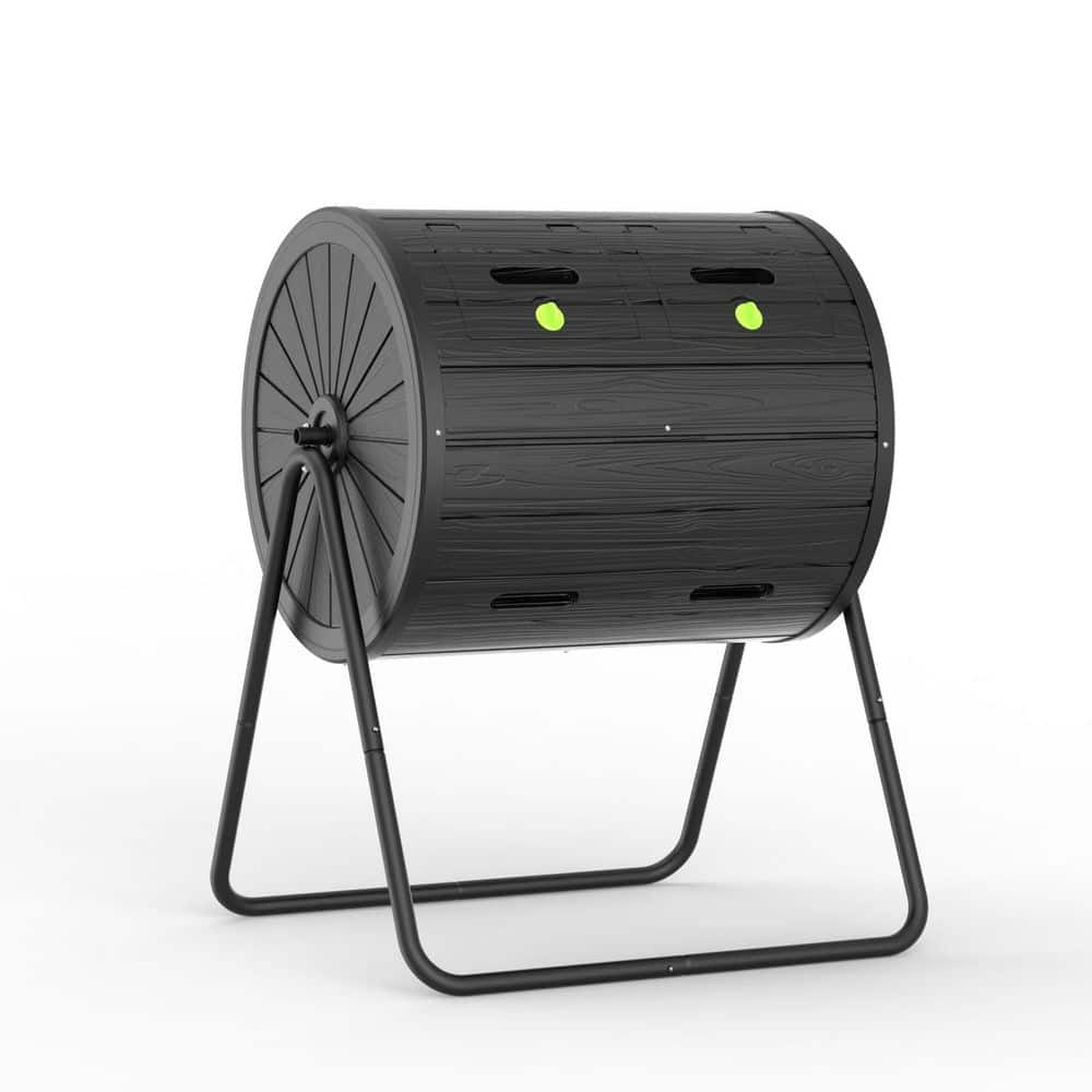 Cesicia 37.5 Gallon Black All-Season Dual Outdoor Tumbling Composter ...