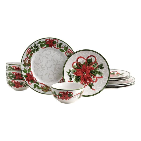 222 Fifth Holiday Festivities 12-Piece Porcelain Dinnerware Set for 4 ...