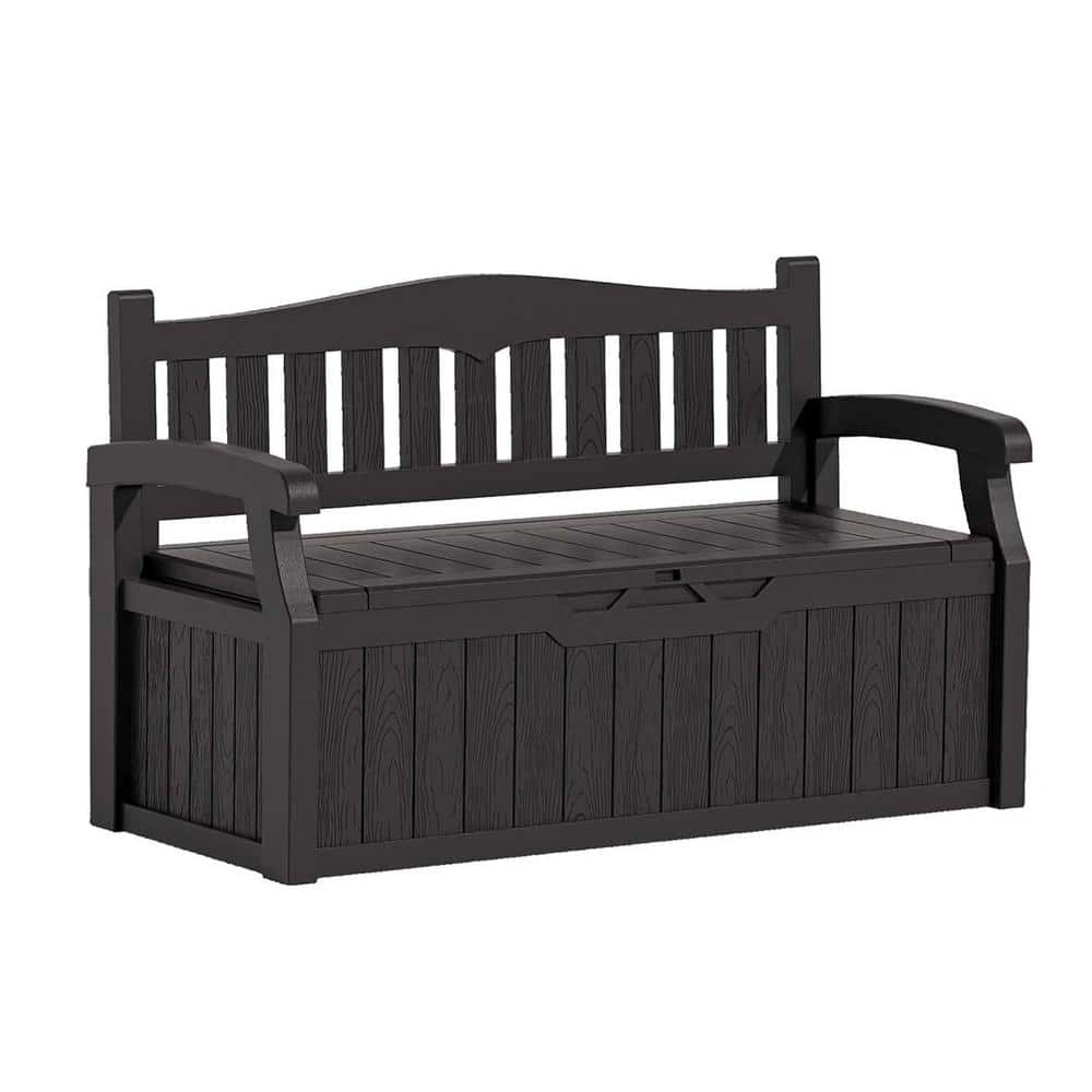 70 Gal. Black Water-Resistant Plastic Outdoor Storage Bench Z0D66SGXLY ...