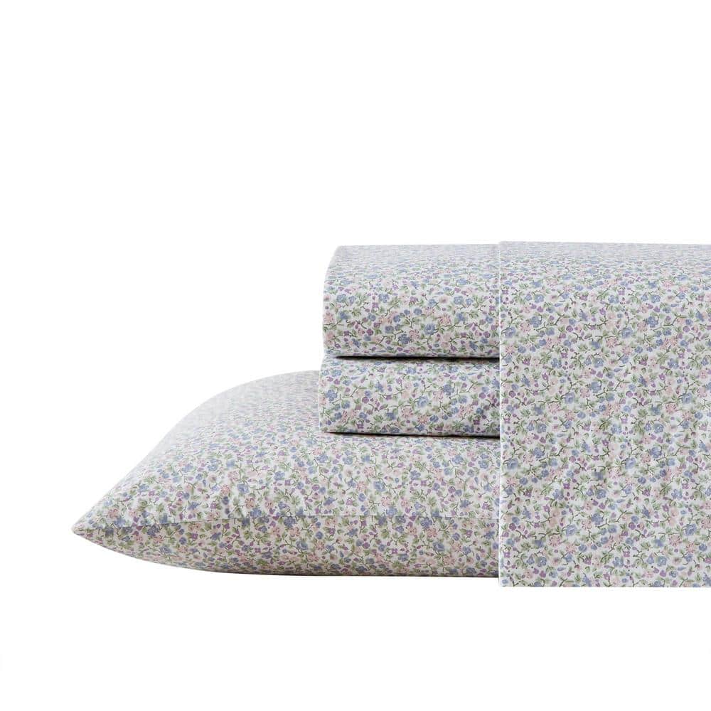 Laura Ashley Emogene 4-Piece Purple Cotton Queen Sheet Set ...