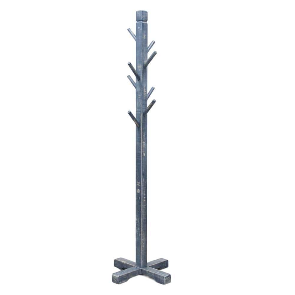 Benjara Rena Blue Coat Rack with 8 Wood Stems BM325366 - The Home Depot