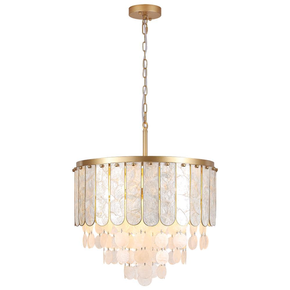 Rviezza 5-Light Gold Capiz Shell Chandelier – Dimmable Pendant Light ...