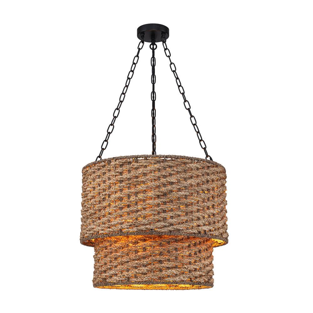 ELE Light & Decor Tierra 4-Light Matte Black 2-Tiered Hand Woven ...