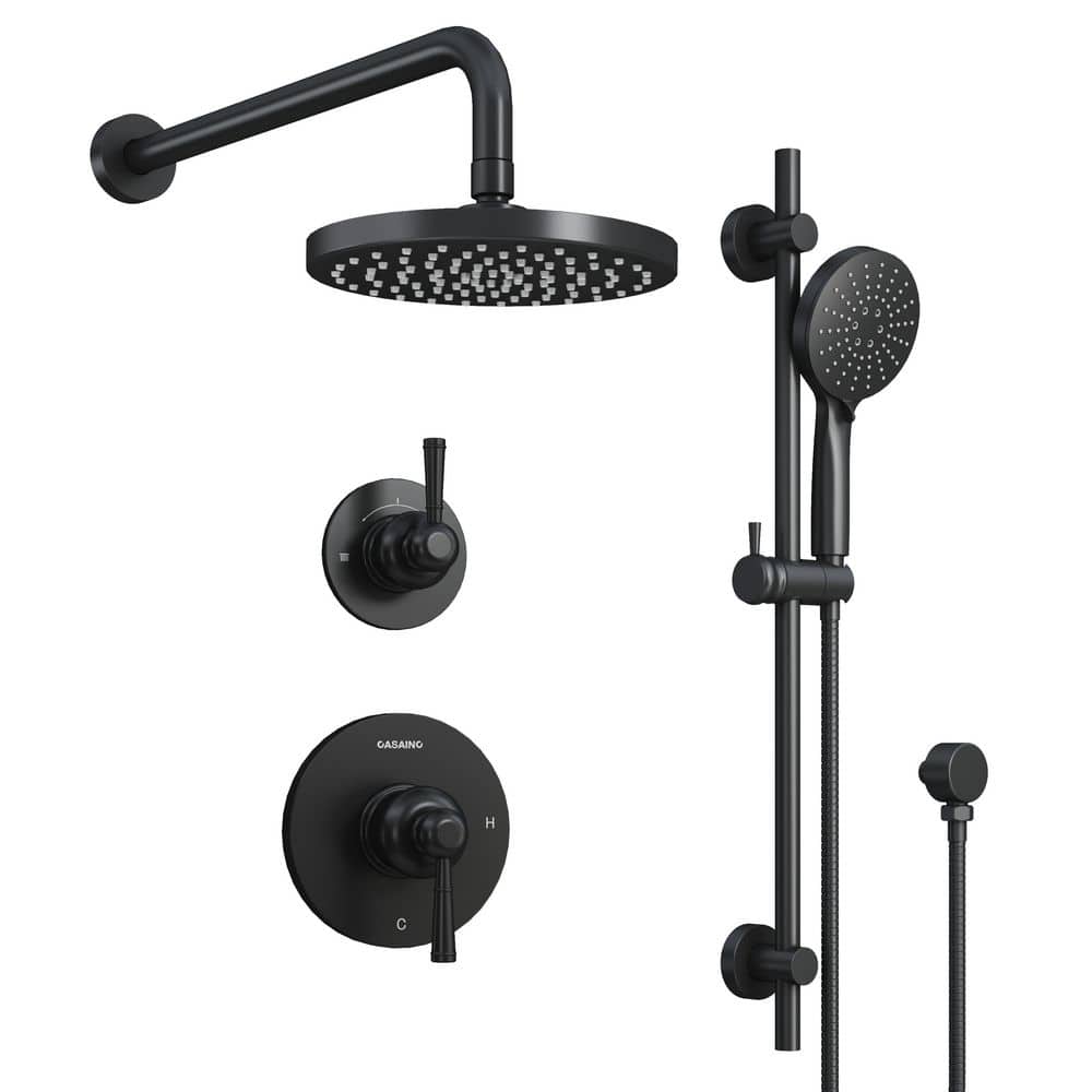 CASAINC 4-spray 8 in. Wall Mount Pressure Balance Hand Shower and Fixed ...