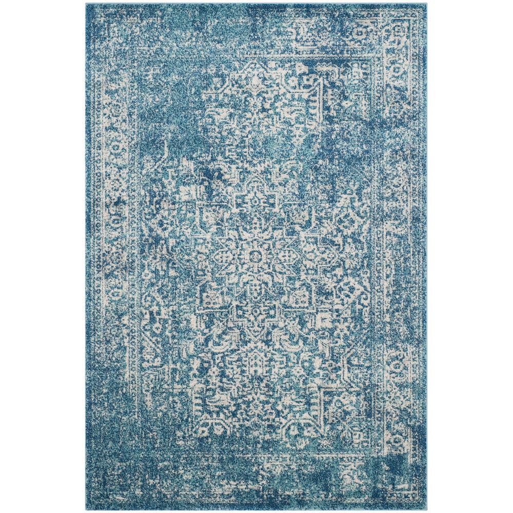 SAFAVIEH Evoke Blue/Ivory 4 ft. x 6 ft. Distressed Border Medallion ...