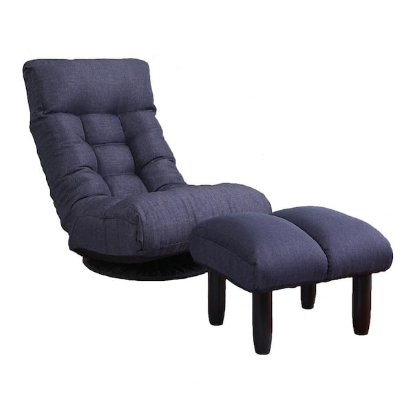 mieres Jules Modern Style Navy Swivel Futon Floor Lazy Sofa with Ottoman Reclining Adjustable Lounge Gaming Chair KIMW244179151