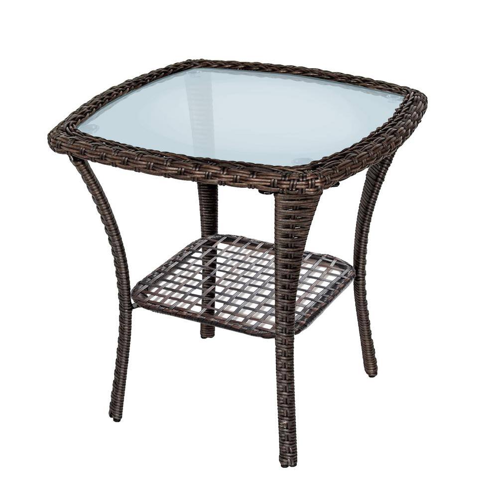20'' Indoor Outdoor All-Weather Steel Frame Glass Top Wicker Square ...