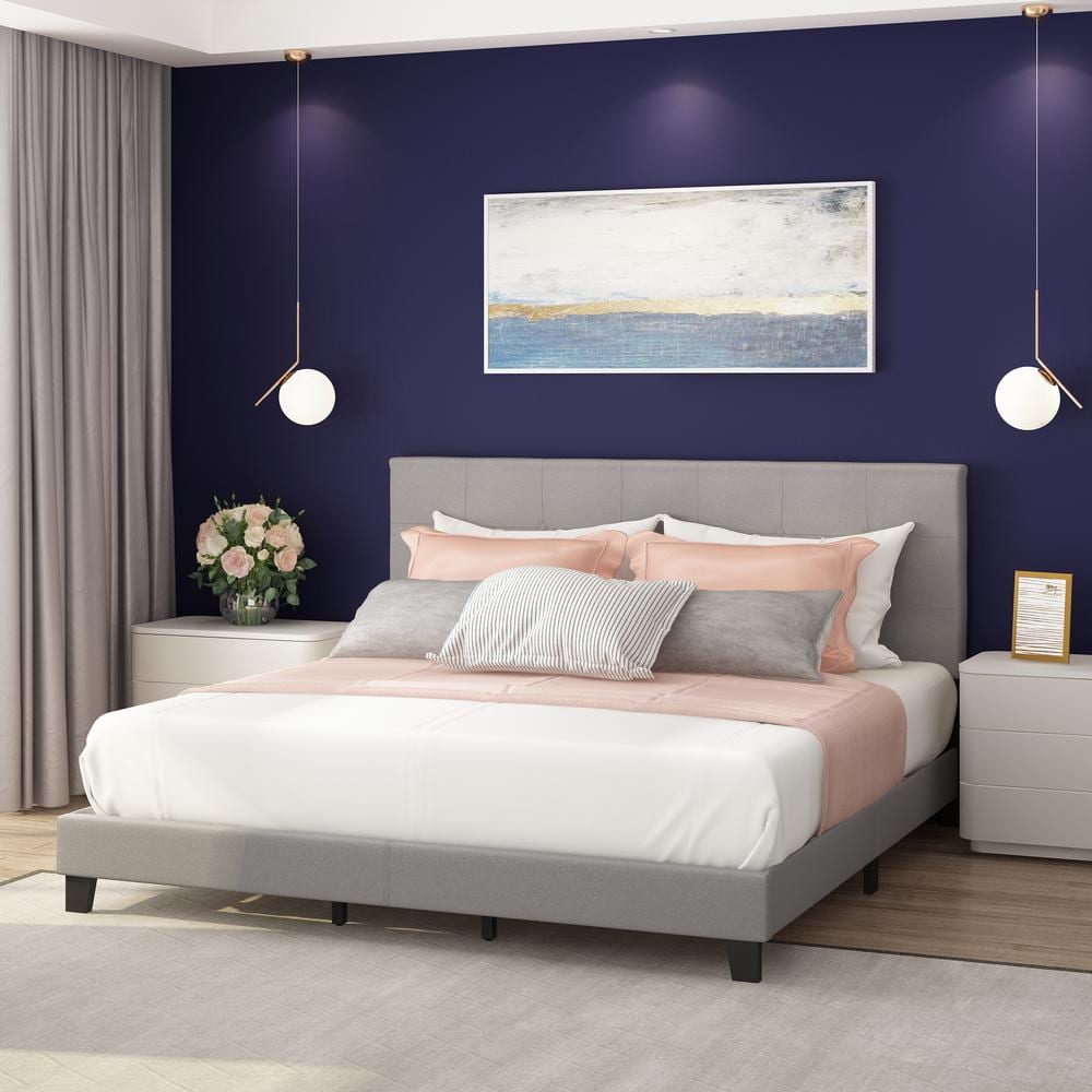 Furinno Laval Glacier California King Button Tufted Bed Frame ...
