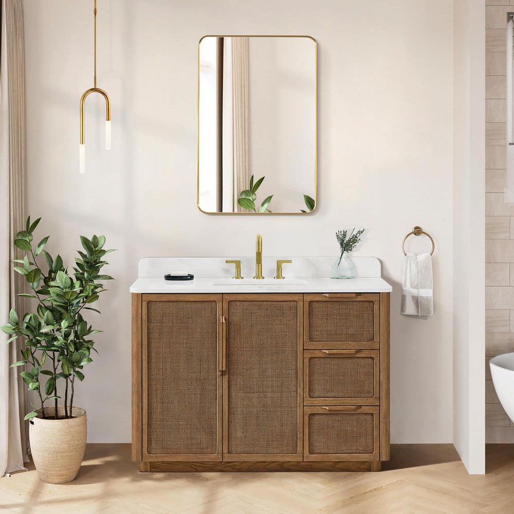 ROSWELL Busan 48 in. W x 22 in. D x 33.9 in. H Single Bath Vanity in Oak Classic Brown with ...