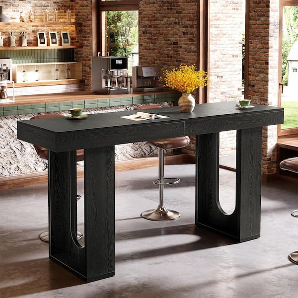 BYBLIGHT 37.4 in. H Black Rectangle Wood Bar Table, Narrow Long Counter ...