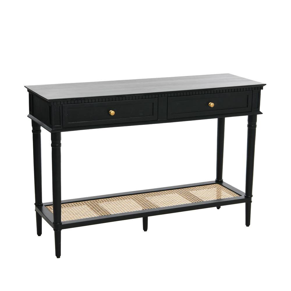 Storied Home Maxwelton 48 in. Black Acacia Wood Console Table with ...