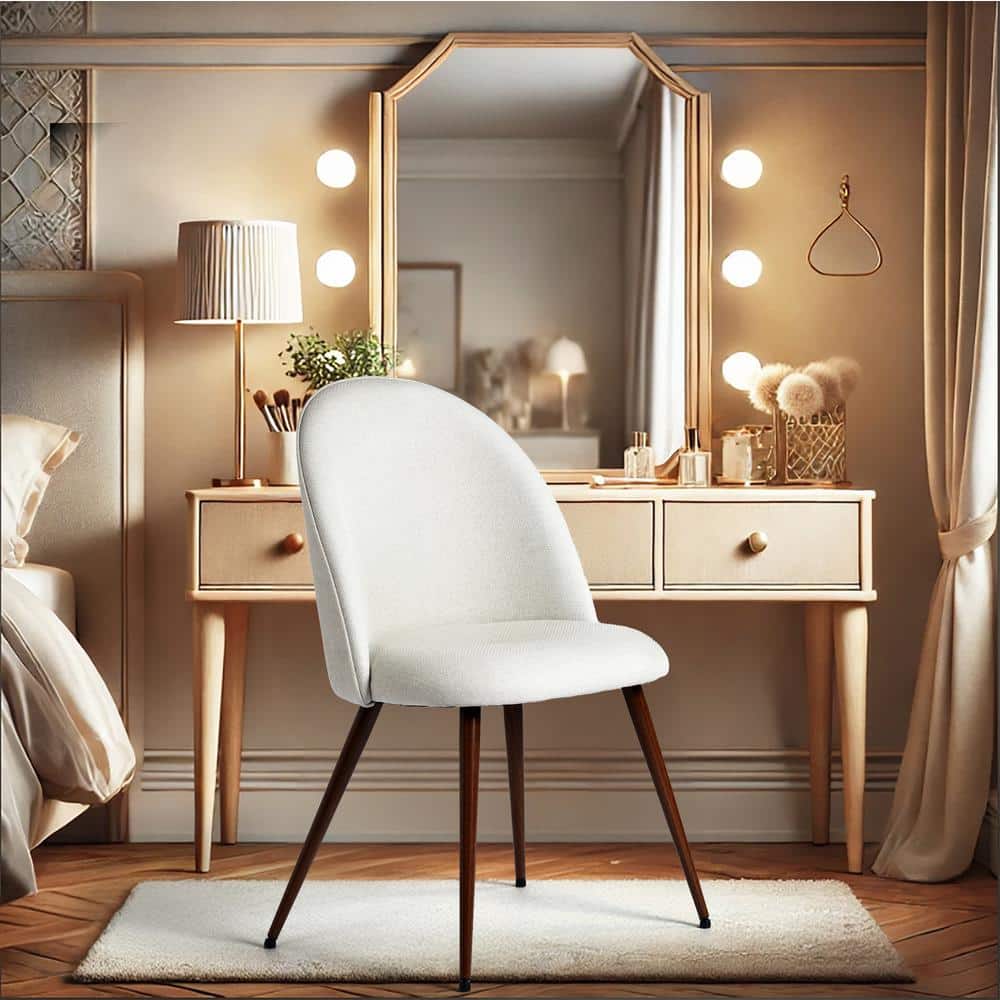 Homy Casa Hapya Beige Fabric Upholstered Makeup Vanity Stools with ...