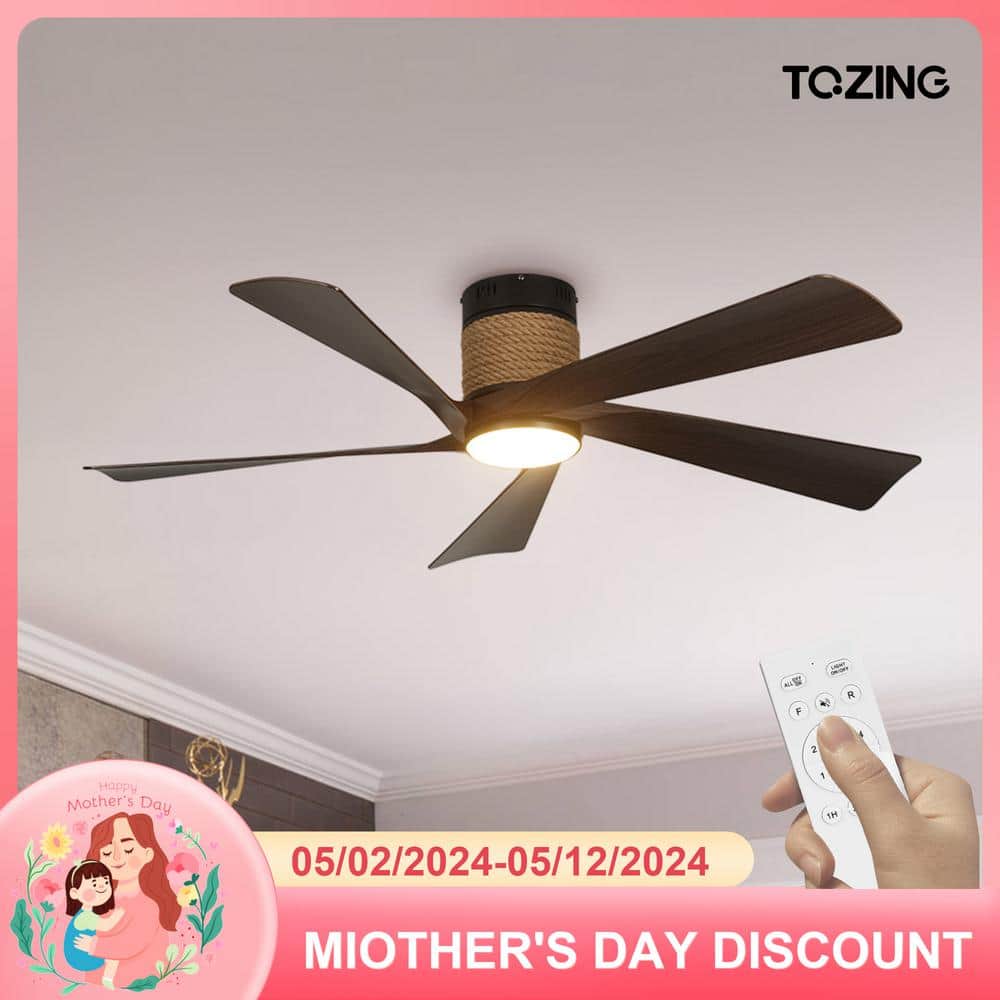 TOZING 52 in. Smart Indoor Black Wood Rope Low Profile Standard Flush ...