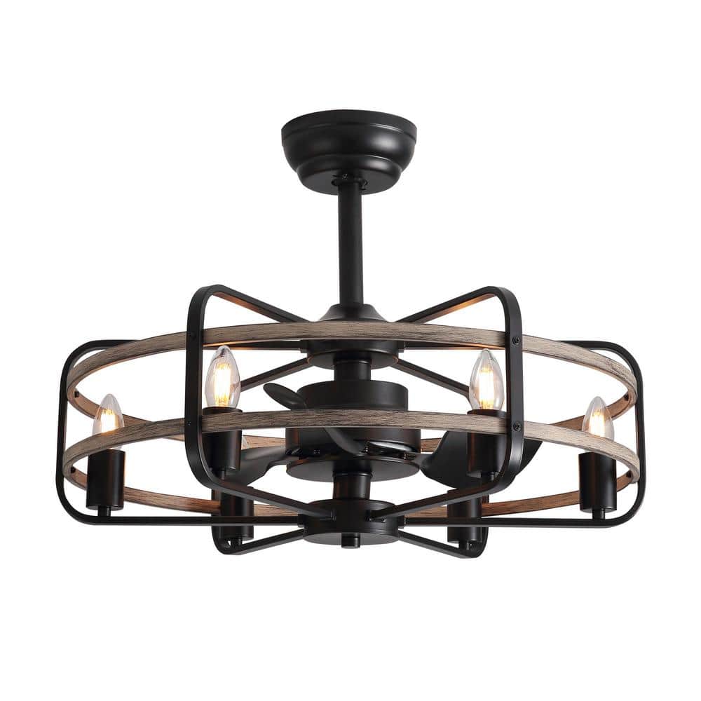 ANTOINE 25 in. Indoor Black Caged Enclosed Ceiling Fan with Light ...