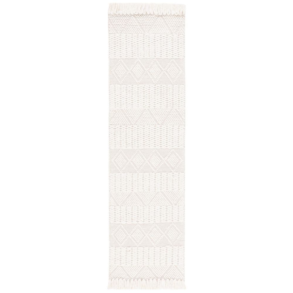 SAFAVIEH Natura 2 ft. x 8 ft. Ivory/Gray Diamond Striped Solid Color ...