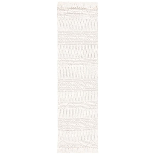 SAFAVIEH Natura 2 ft. x 8 ft. Ivory/Gray Diamond Striped Solid Color ...