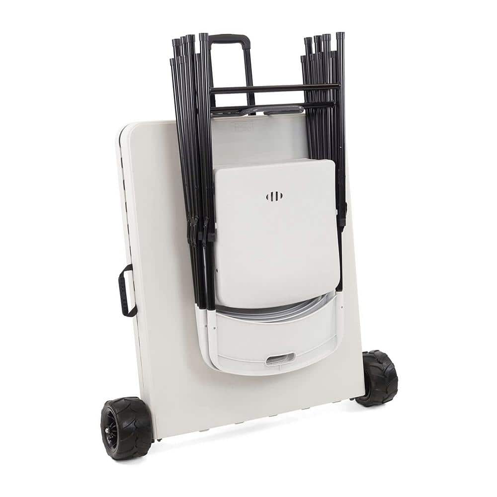 Creative Outdoor Rolling Table and 4 Folding Chairs Combo in White ...