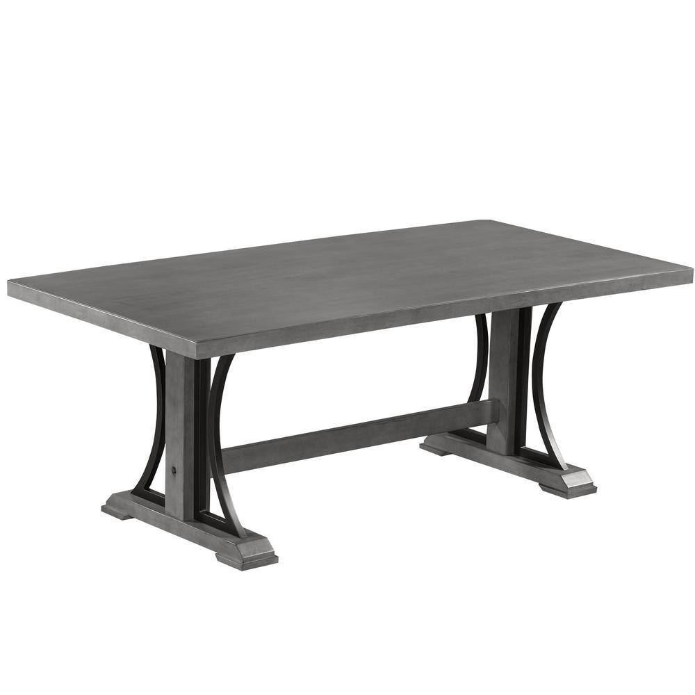 Polibi 78 in. Gray Retro Style Wood Top Rectangular Dining Table, Seats ...