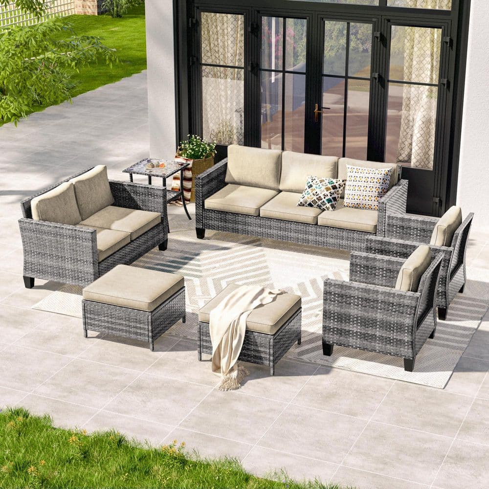 JOYESERY 7-Piecess Patio Conversation Set with Glass Tabletop Side ...