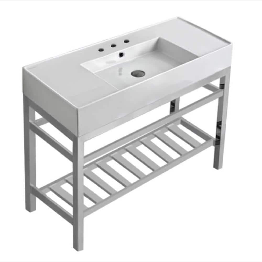 Nameeks Teorema 2-Ceramic Console Sink Basin in White with Chrome Legs ...