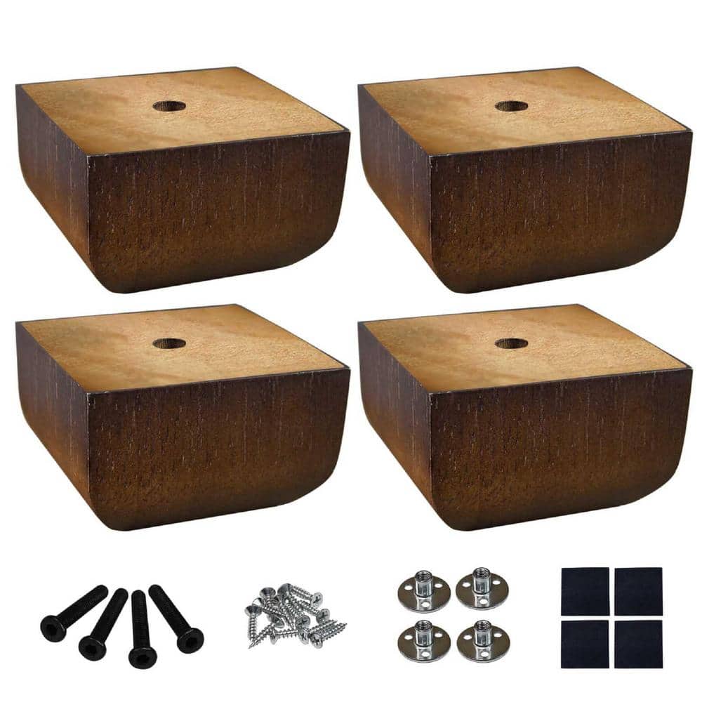 Angel SAR 2 in. Dark Brown Wood Square Sofa Legs Replacement Leg for Furniture 4 Pack