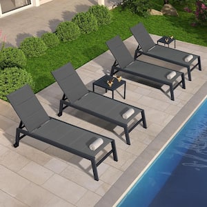 PURPLE LEAF Textilene Outdoor Metal Pool Lounge Chairs with Side Table ...