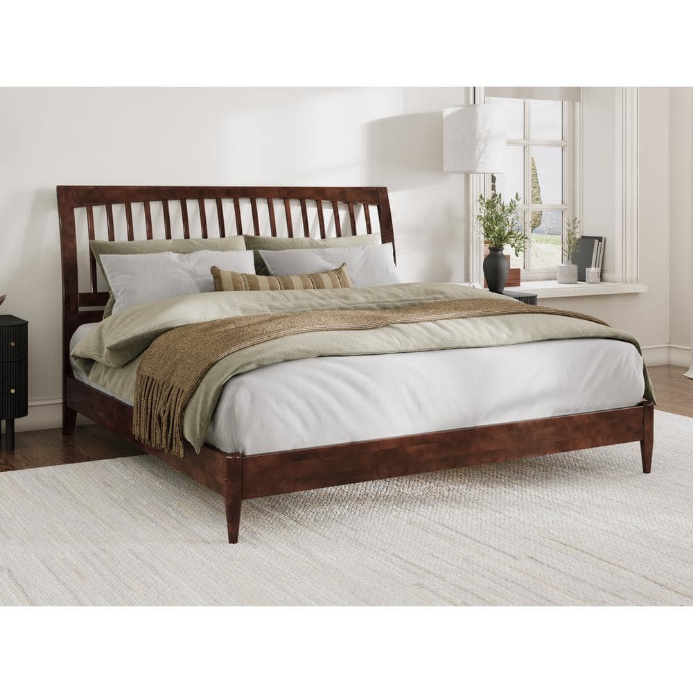 AFI Orleans Walnut Brown Solid Wood Frame King Low Profile Sleigh ...