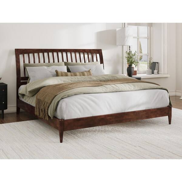 AFI Orleans Walnut Brown Solid Wood Frame King Low Profile Sleigh ...