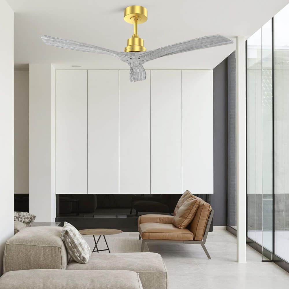 phyfalip 52 in. Gold Indoor Ceiling Fan with Remote Control, Solid Wood ...