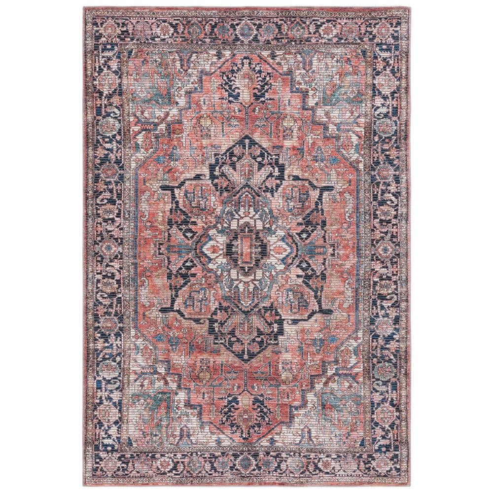 SAFAVIEH Serapi Rust/Navy 5 ft. x 8 ft. Machine Washable Border Ornate ...