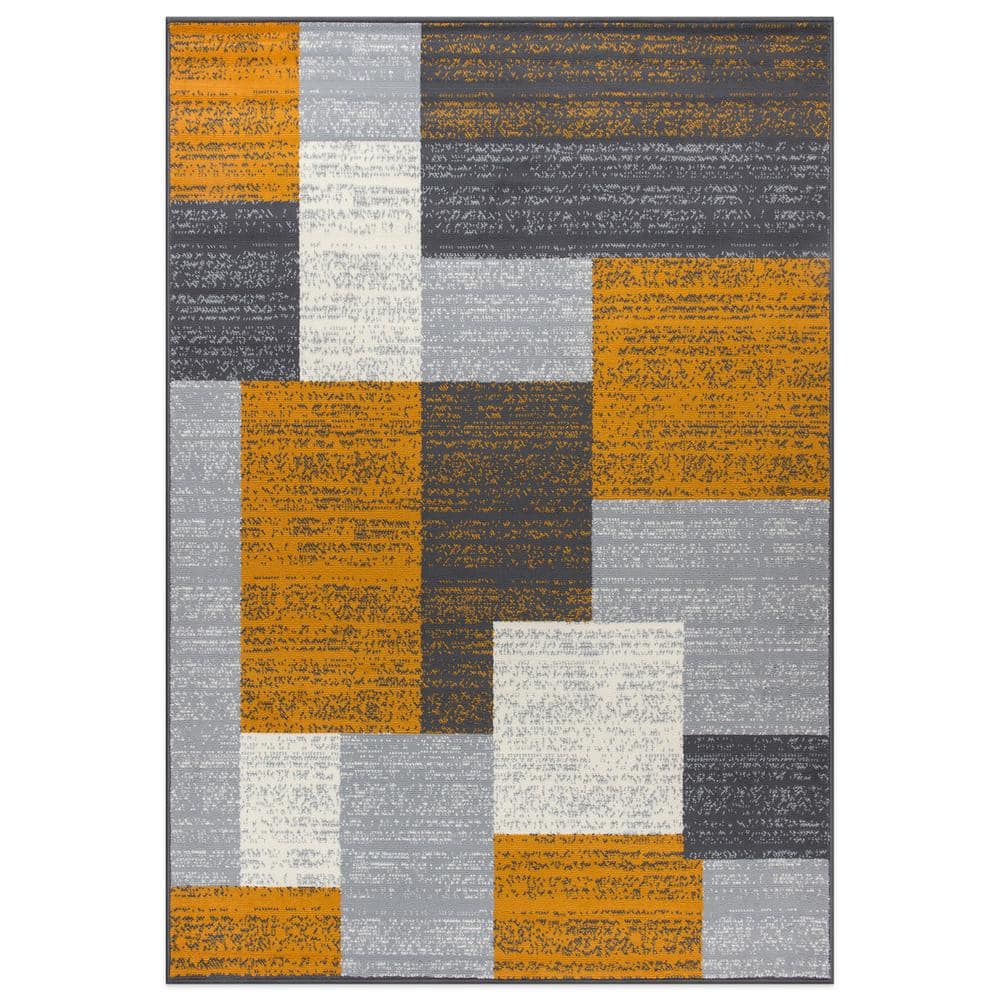 World Rug Gallery Contemporary Distressed Boxes Mustard 7 ft. 10 in. x ...