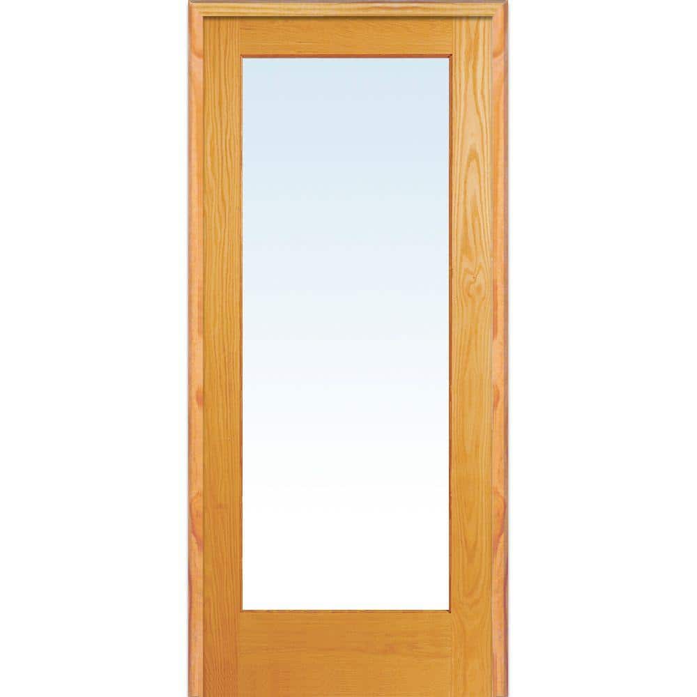 MMI DOOR 32 in. x 80 in. Left Handed Unfinished Pine Wood Clear Glass ...