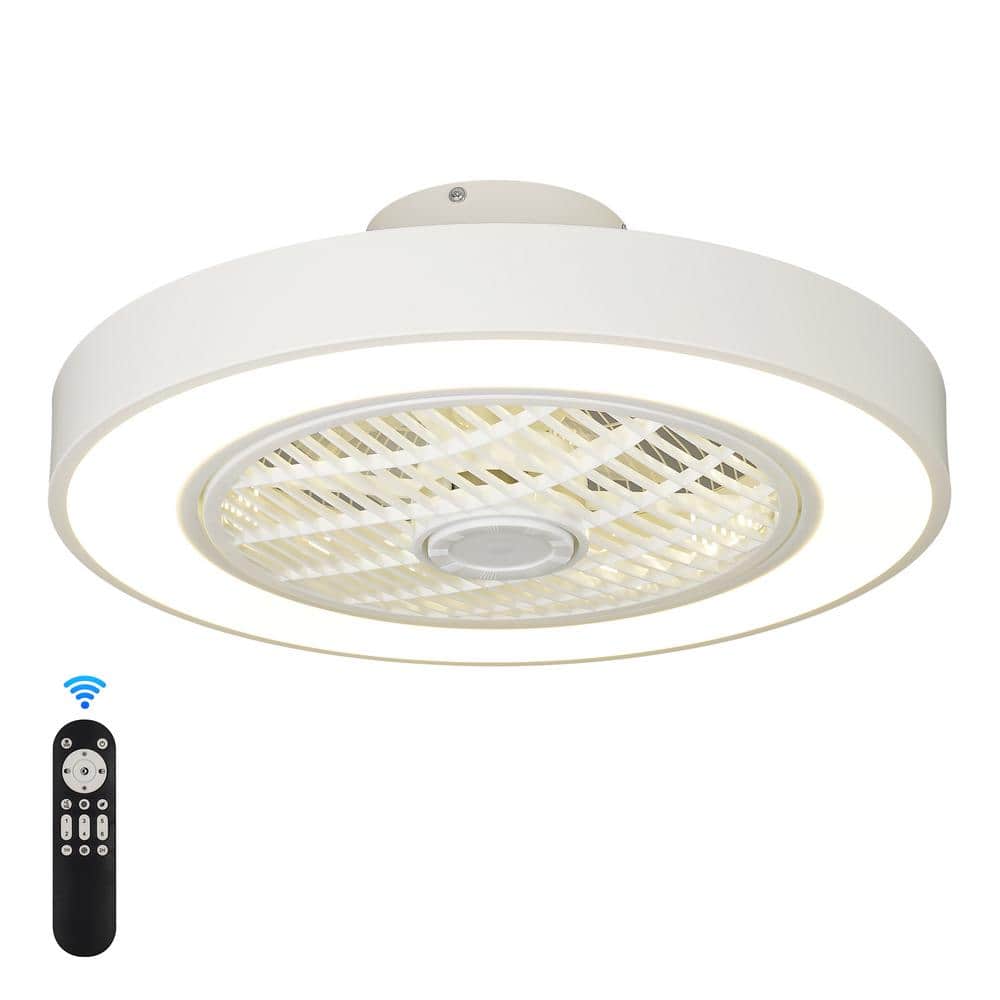 Sunpez 20 in. LED Indoor Modern Enclosed White Flush Mount Ceiling Fan ...