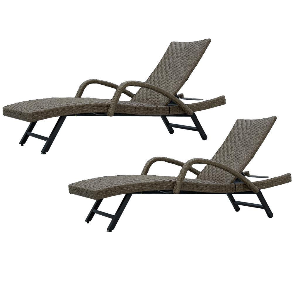 Wildaven 2-Piece Wicker Outdoor Chaise Lounge Patio Reclining Chair ...