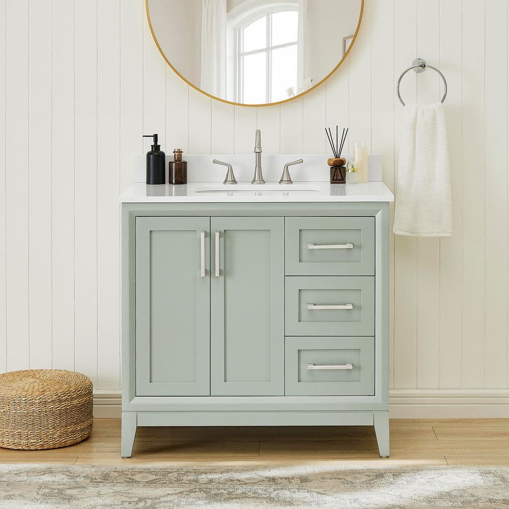 Runfine Caldera 36 in. Single Sink Freestanding Light Grey Bath Vanity ...