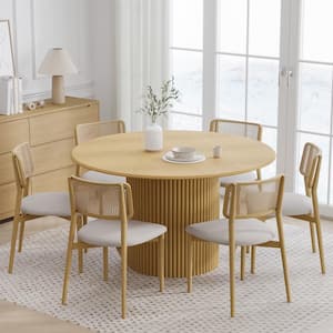 Dovelina 52 in. Black Oak Wood Column Pedestal Round Kitchen Table ...